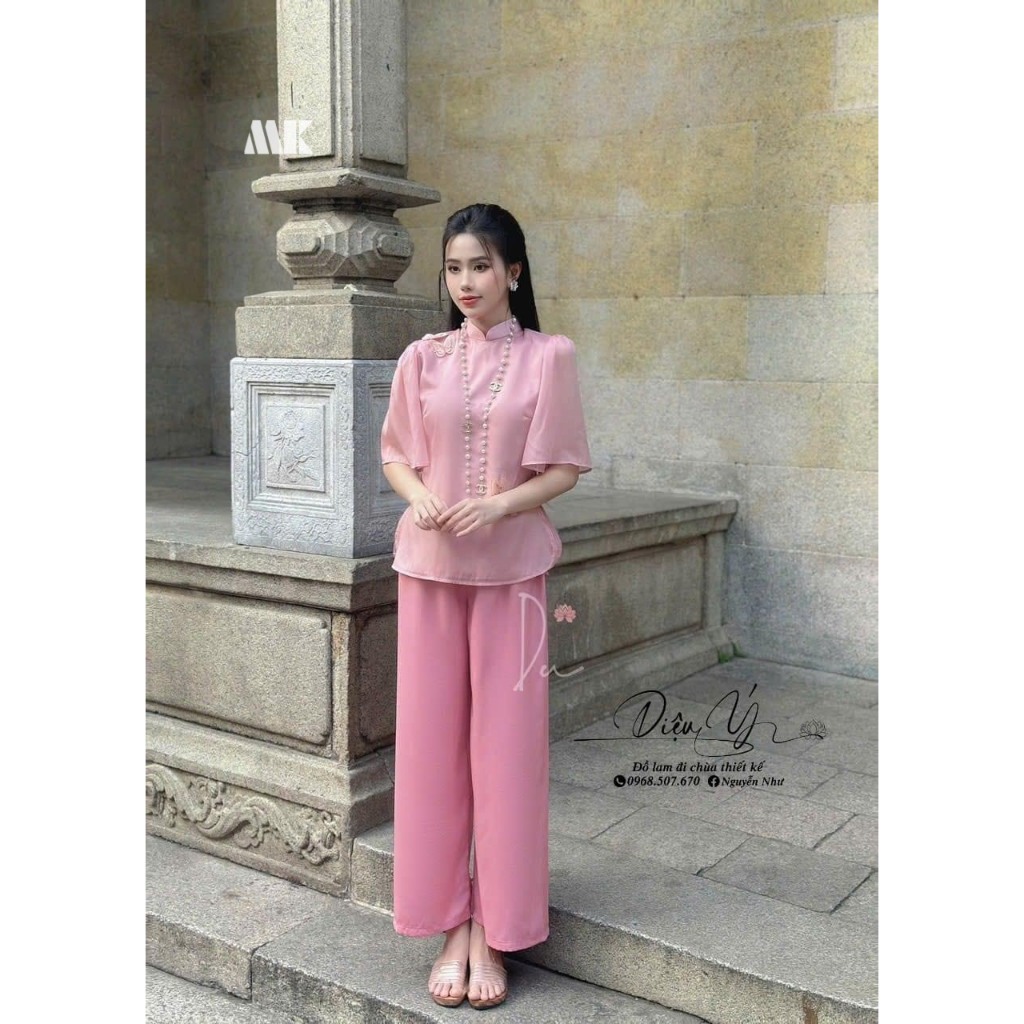 Set thời trang nữ,Set lam thêu bướm tay loe chất voan tơ kim sa 2 lớp ...