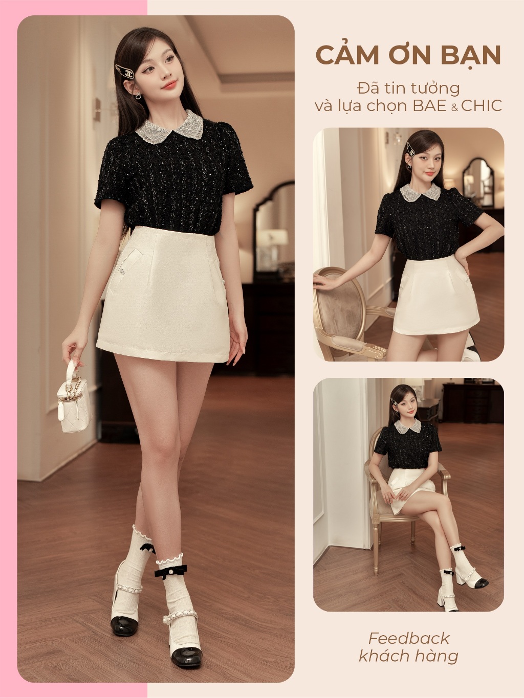 Áo Kiểu Bae Chic Vải Dạ Bông Cao Cấp Cổ Lá Sen Phong Cách Tiểu Thư Sang Trọng Tối Giản Mặc Công ...