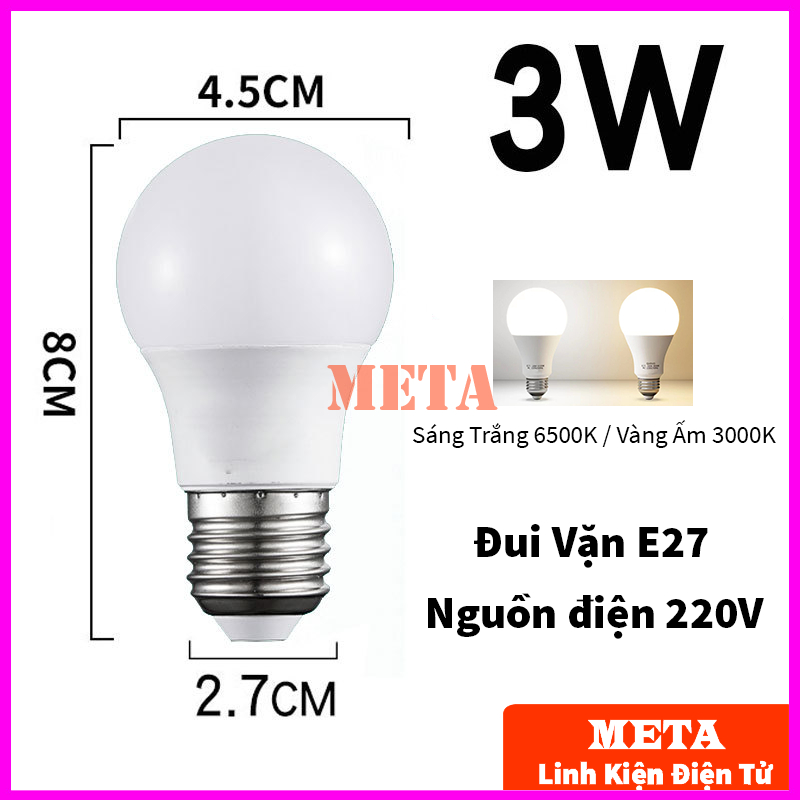 Bóng đèn Led 1W, 3W, 5W, 7W, 9W Bulb TRÒN Sáng Trắng/Vàng Ấm chống nước, tiết kiệm điện, đui vặn ...