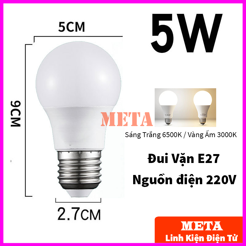 Bóng đèn Led 1W, 3W, 5W, 7W, 9W Bulb TRÒN Sáng Trắng/Vàng Ấm chống nước, tiết kiệm điện, đui vặn ...