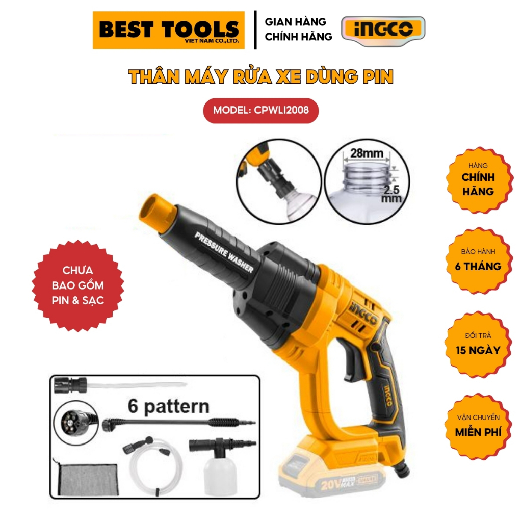 Máy rửa xe dùng pin 20V INGCO CPWLI2008 (Chưa bao gồm pin và sạc đi kèm ...
