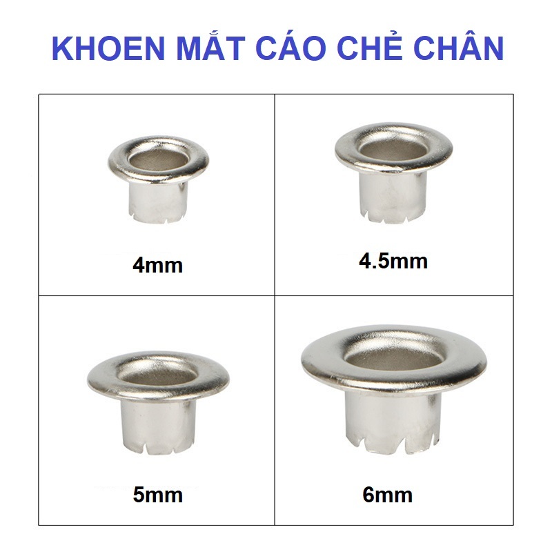 Khoen ore mắt cáo CHẺ CHÂN bằng SẮT Size 4mm,4.5mm,5mm,6mm Dùng cho kìm bấm bạt,túi giấy Túi 100 ...