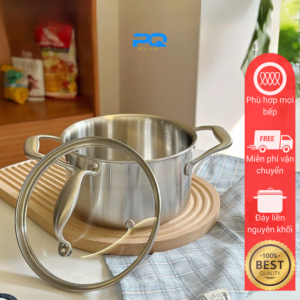 Nồi inox 304 Chockmen 16cm cao nấu canh hầm soup lẩu luộc gà đáy liền 3 ...