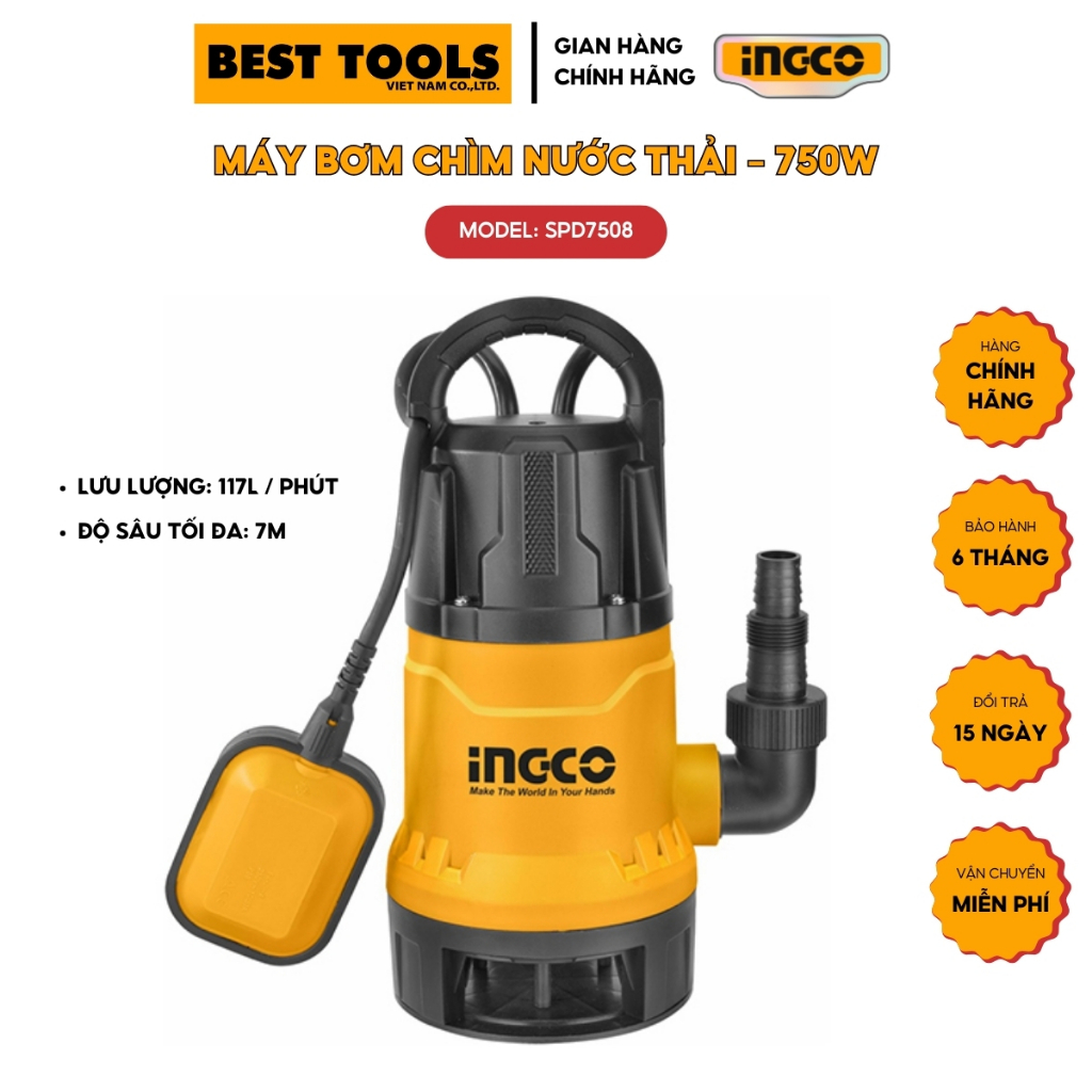 Máy bơm chìm nước thải hút nước thải nước mưa INGCO SPD7508 750W 1.0HP ...