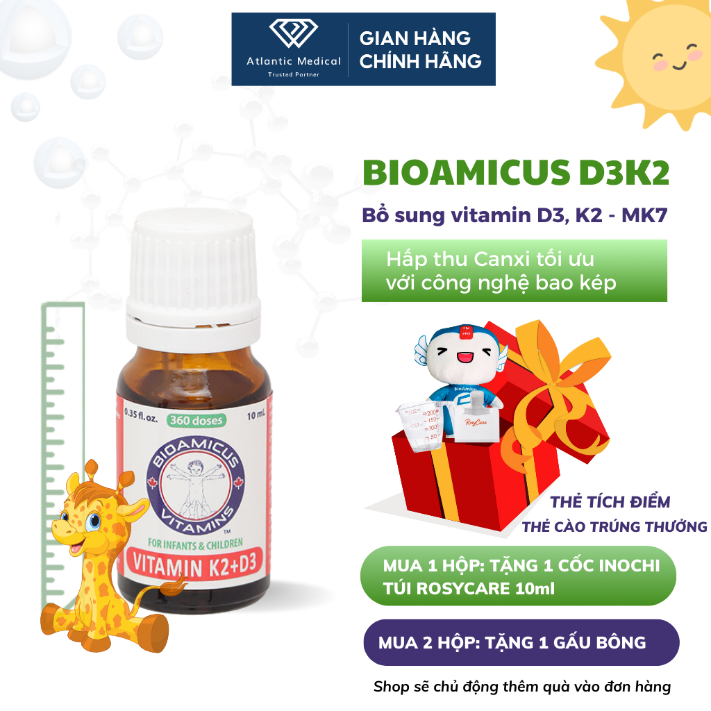 BioAmicus Vitamin D3K2 MK7 Tinh Khiết Tăng Chiều Cao, Miễn Dịch Khỏe ...