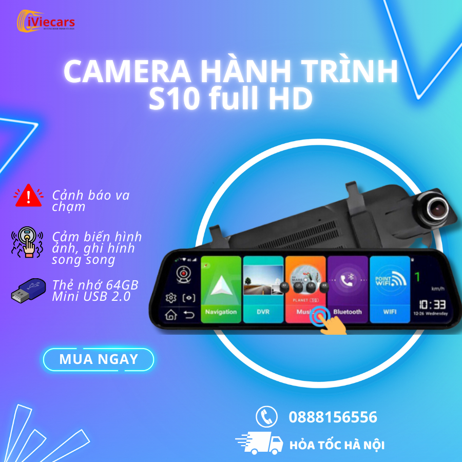 Camera hành trình ô tô S10 Vietmap S2 Full HD Cảm ứng trước sau - Tích Hợp Đầy Đủ Tính Năng Như ...