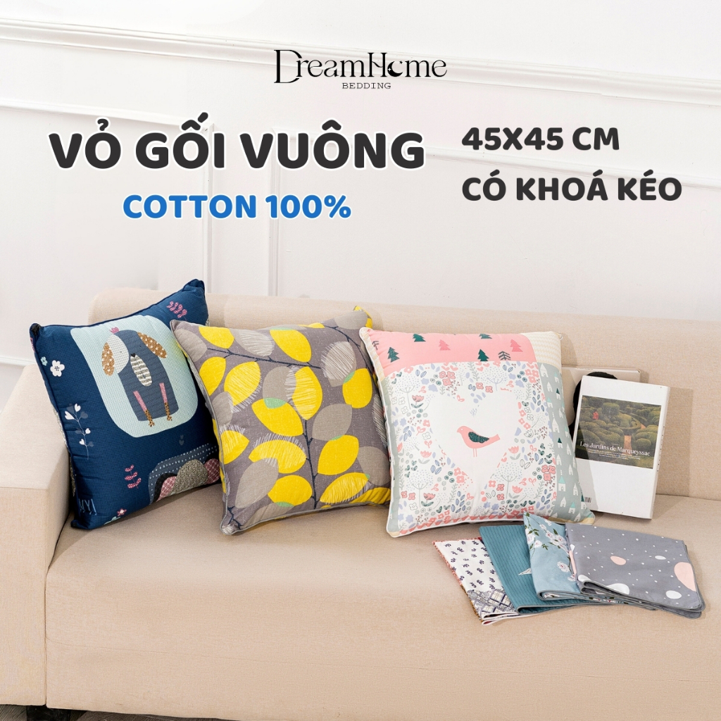 Vỏ Gối Vuông 45x45 Cotton 100%, Vỏ Gối Sofa Vuông Tựa Lưng Trang Trí ...