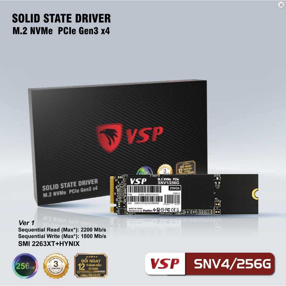 Ổ Cứng SSD M.2 PCIe 256G VSP NVMe Gen3x4 (3500MB/s - 3000MB/s) Chính ...