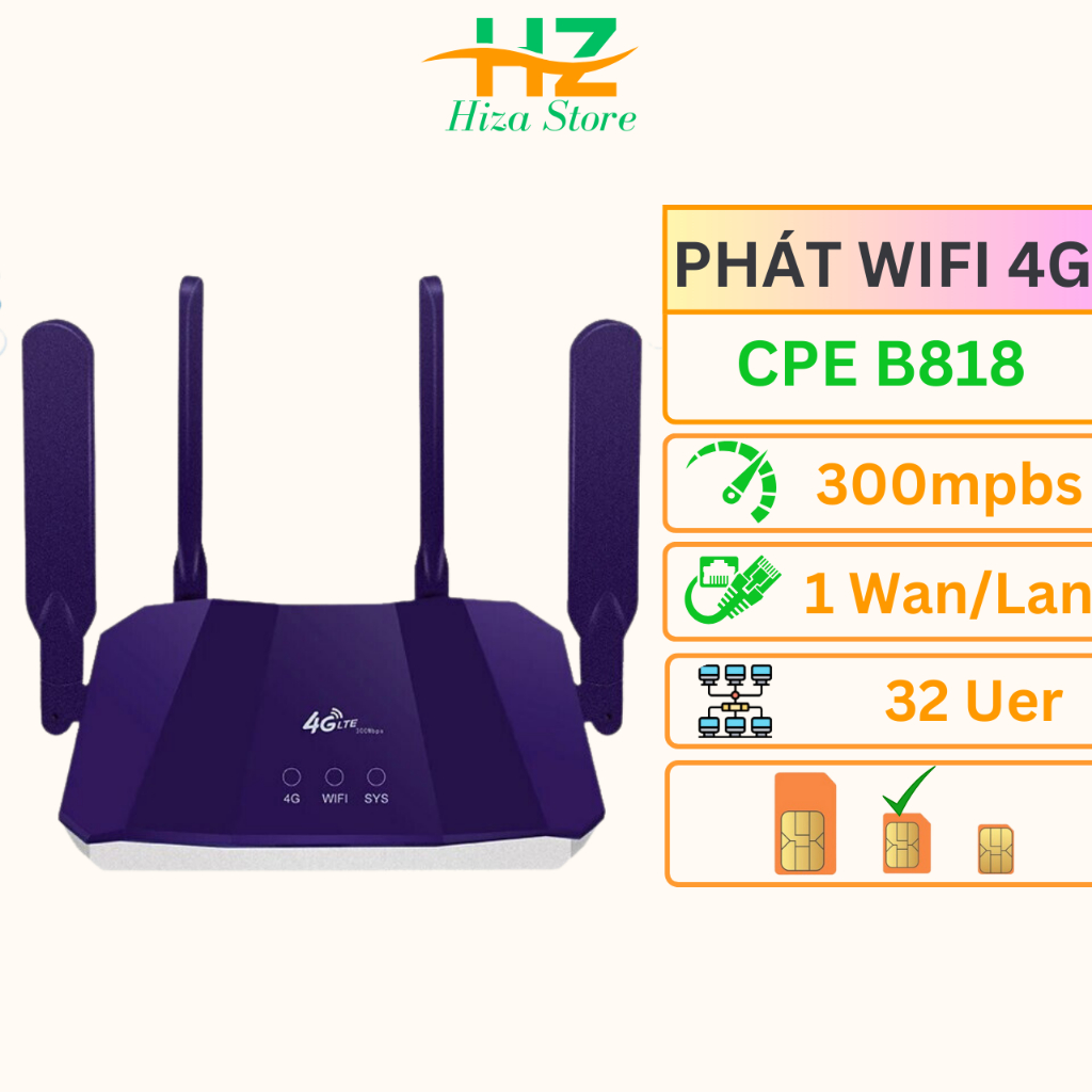 Bộ phát wifi 4G LTE CPE B818 và B618 phát wifi từ sim 4G tốc độ cao 300 ...