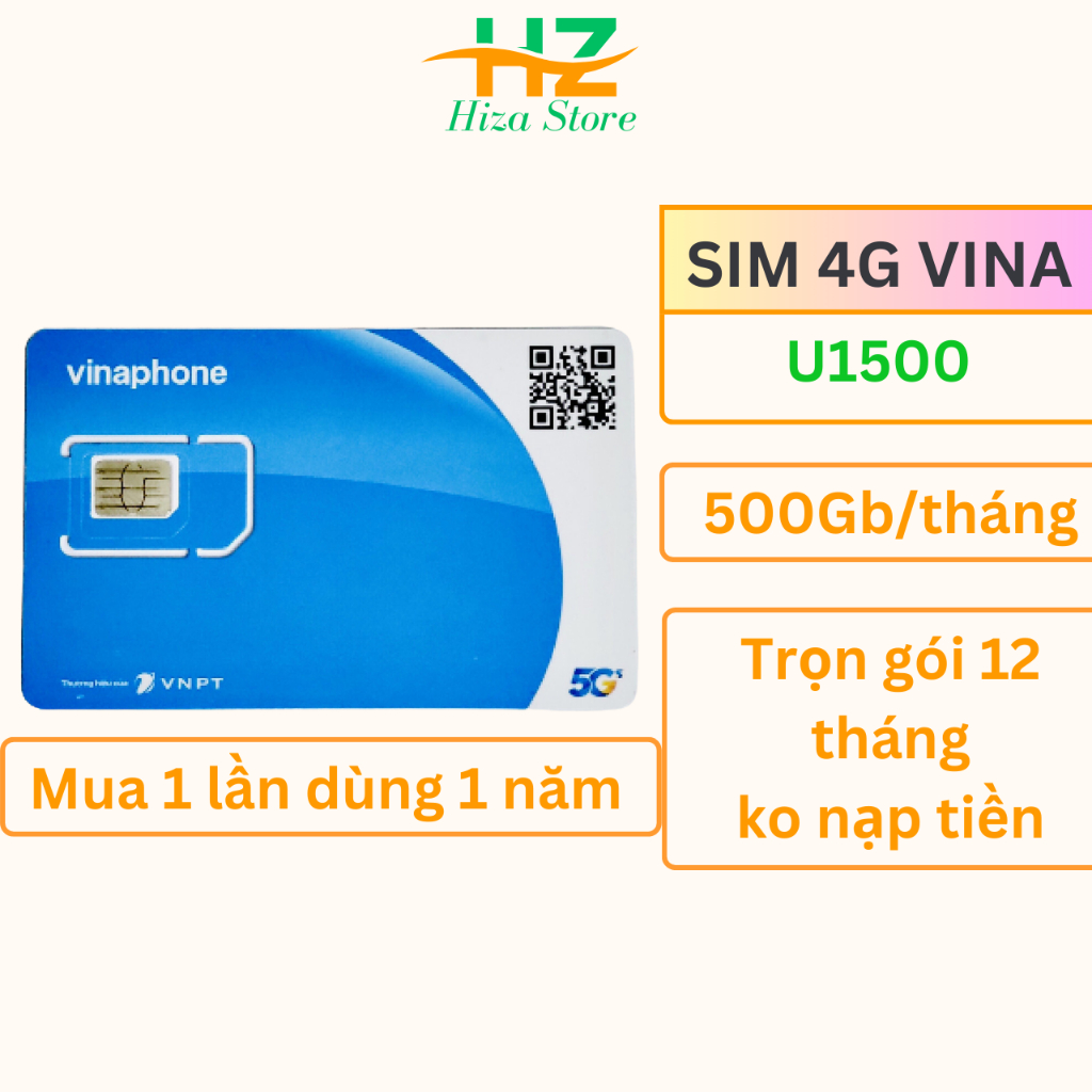 Sim 4G vina U1500 FHAPPY GV89 trọn gói 12 tháng không cần nạp tiền ...