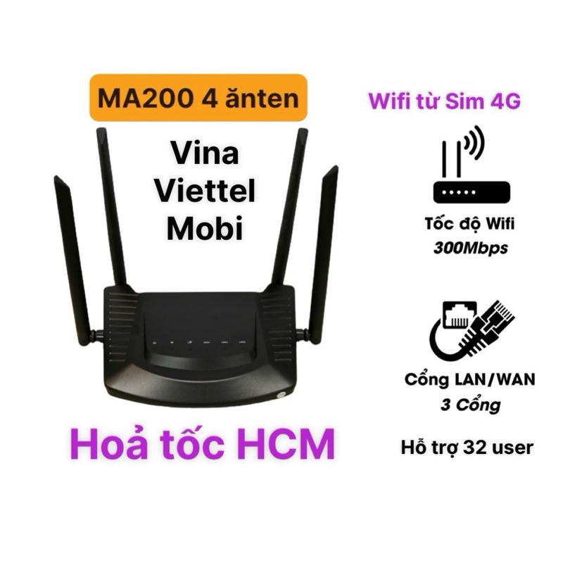 Phát wifi 4G cắm điện MA200 trang bị 4 ănten ngoài ( kiêm router wifi ...