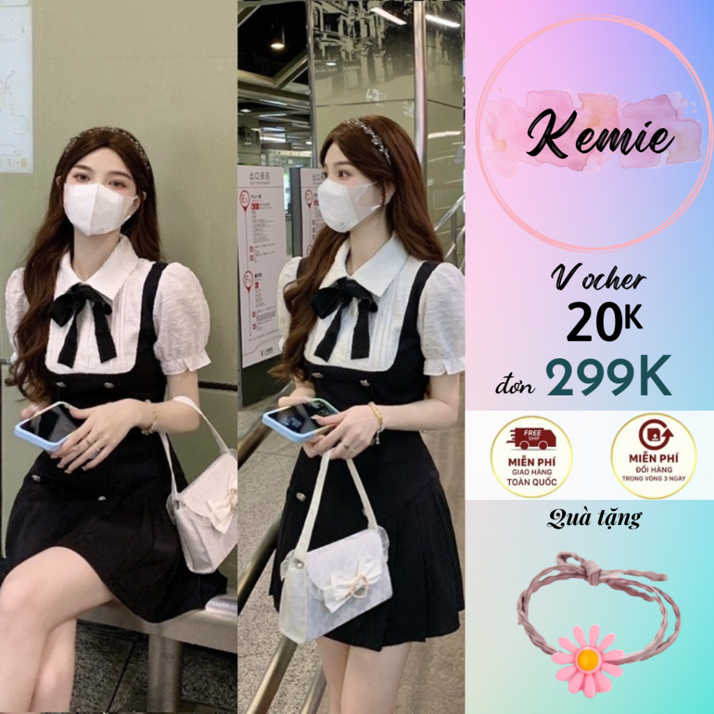 Váy Đen Phối Cổ Sơmi Kèm Nơ Siêu Xinh Có Ảnh Thật KEMIE SHOP | Shopee ...