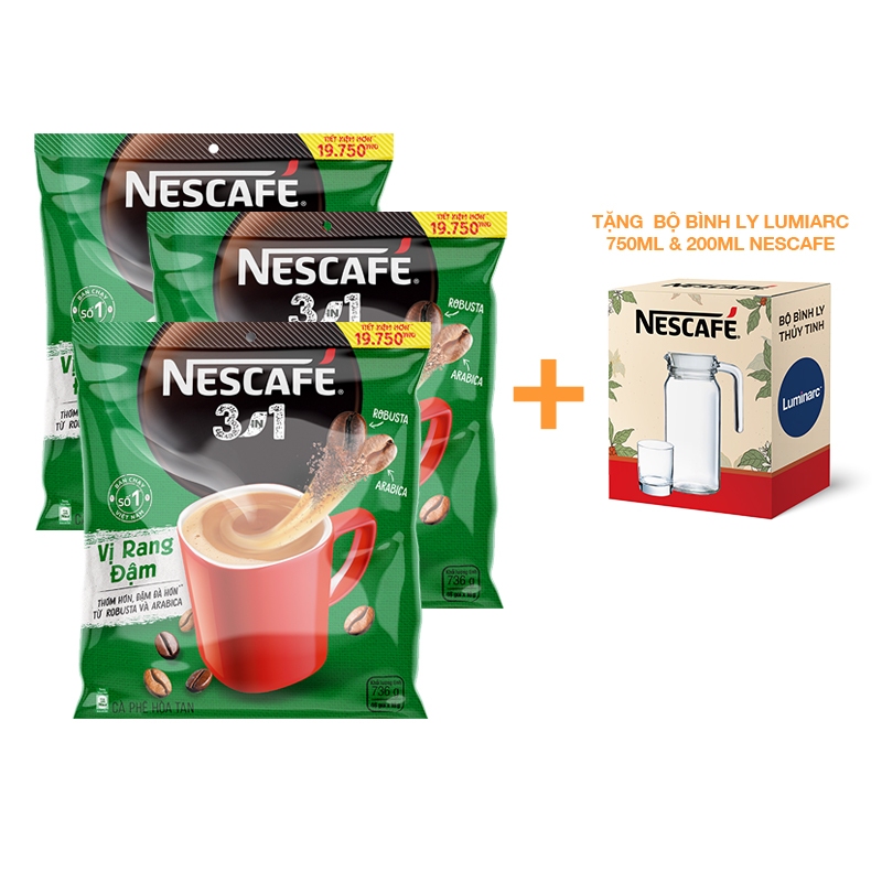 [Tặng Bộ bình ly Lumiarc 750ml & 200ml NESCAFE] Combo 3 Bịch NESCAFÉ ...