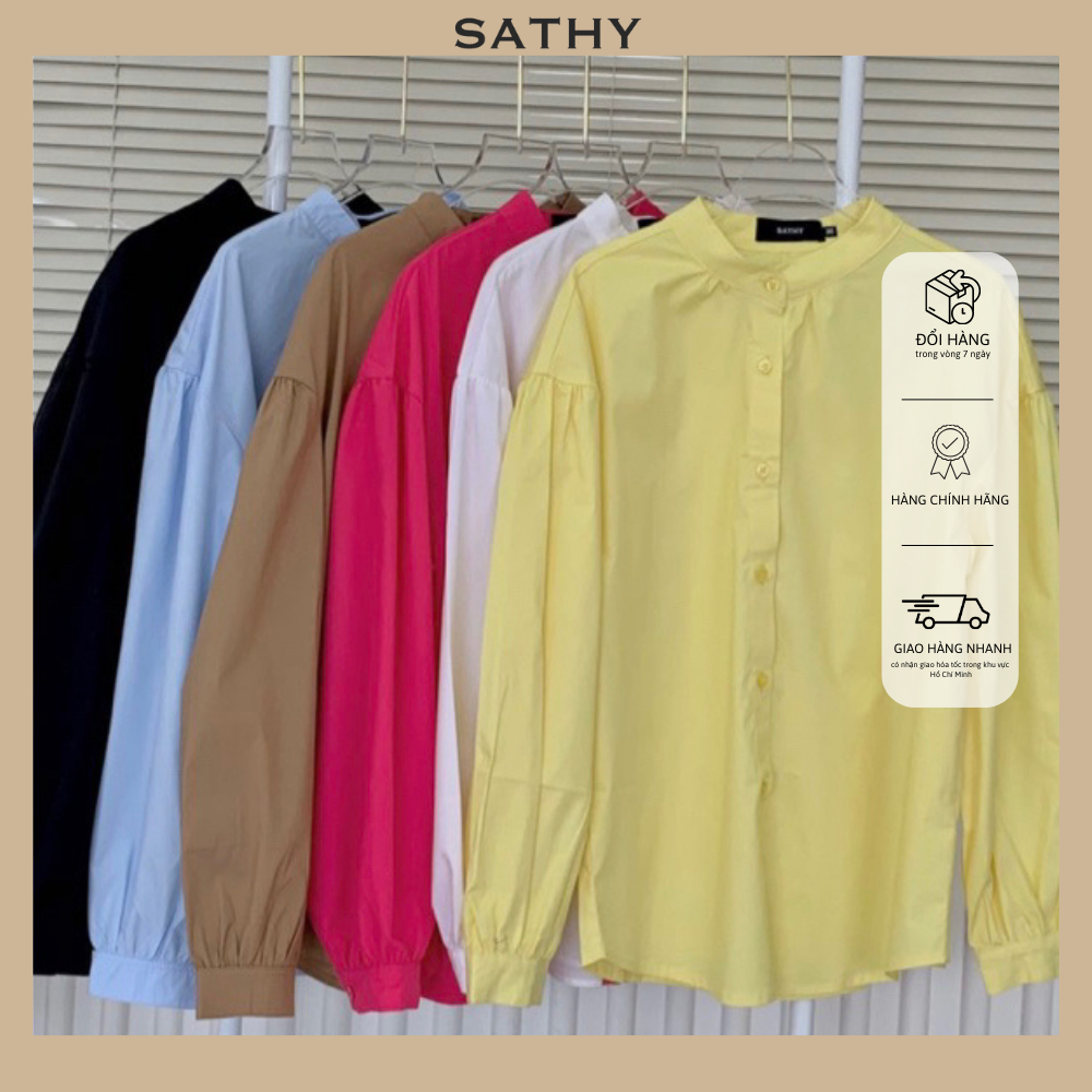 Áo sơ mi nữ, áo sơ mi cổ trụ nữ tay dài SATHY đơn giản vải kate cao cấp nhiều màu - CHUBESHIRT ...