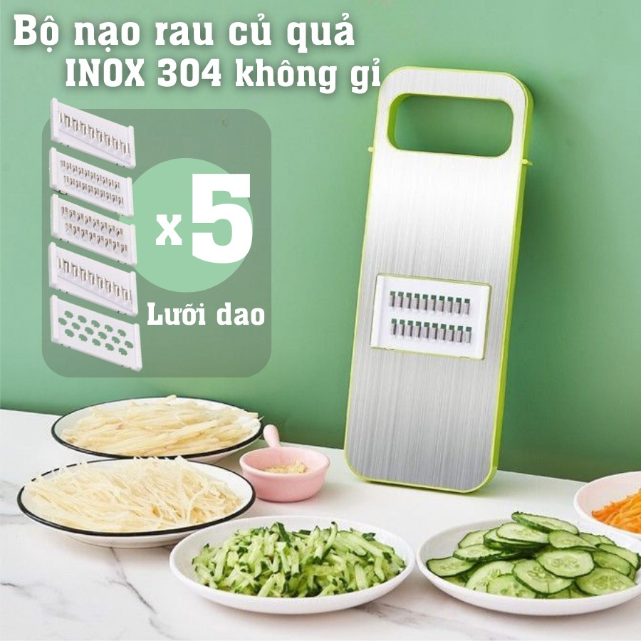 Bộ nạo rau củ quả 5 lưỡi dao, INOX 304 không gỉ, đồ bào rau củ đa năng ...