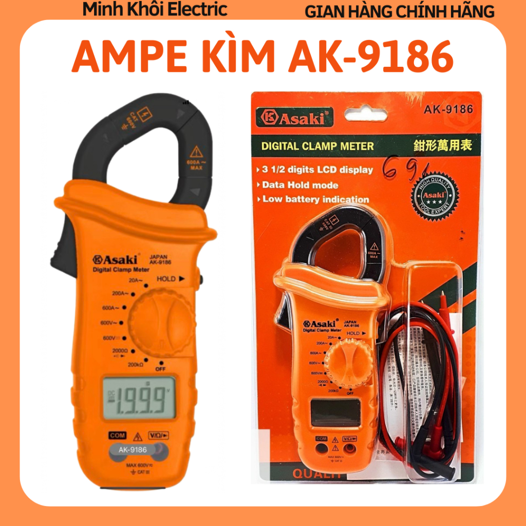 Ampe kìm Asaki AK-9186,ampe kìm điện tử Asaki,đồng hồ kẹp dòng đa năng, ampe kềm Asaki,ampe kềm ...