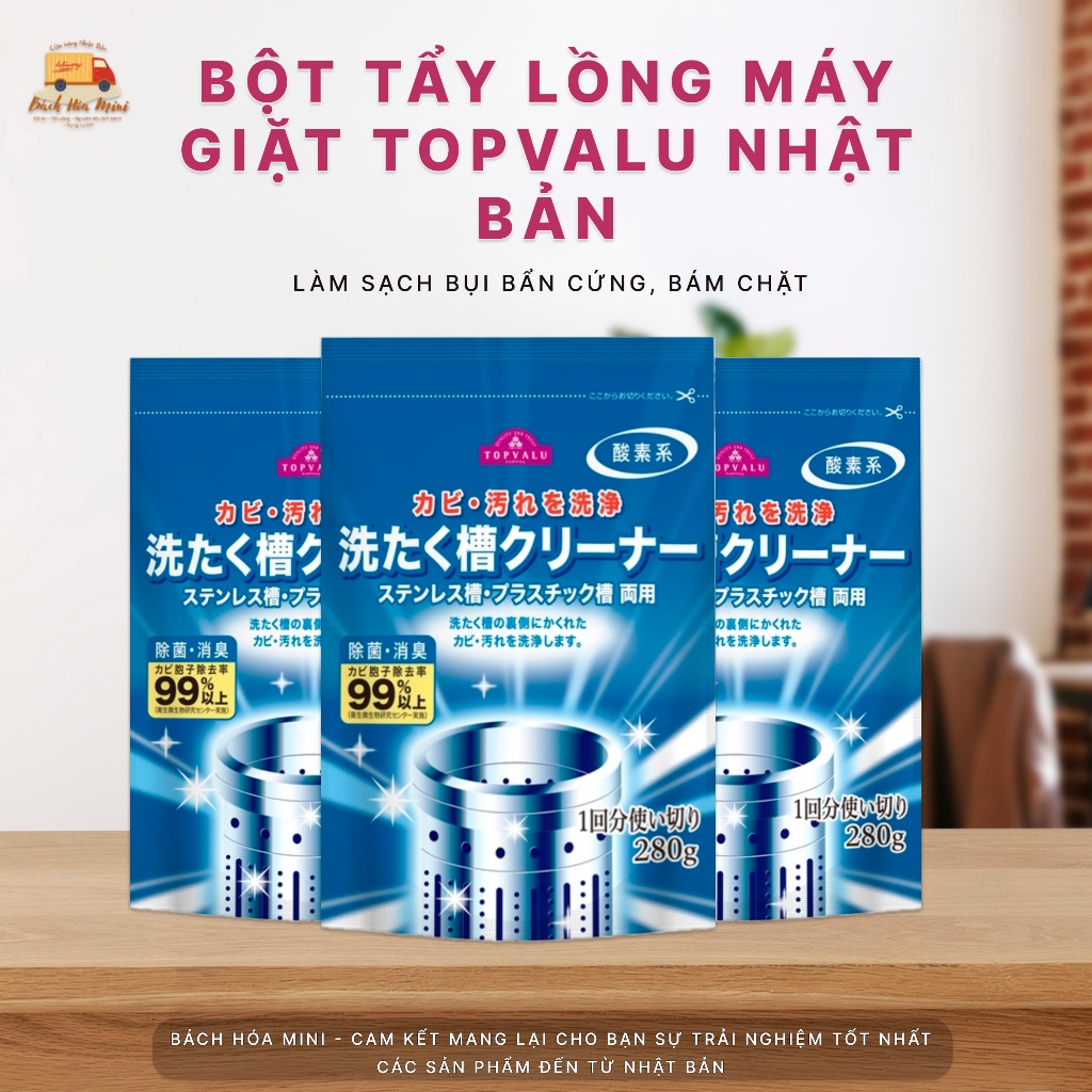 Bột Tẩy Lồng Máy Giặt TOPVALU Nhật Bản - Làm Sạch Bụi Bẩn Cứng, Bám Chặt Lồng Ngang, Lồng Đứng ...