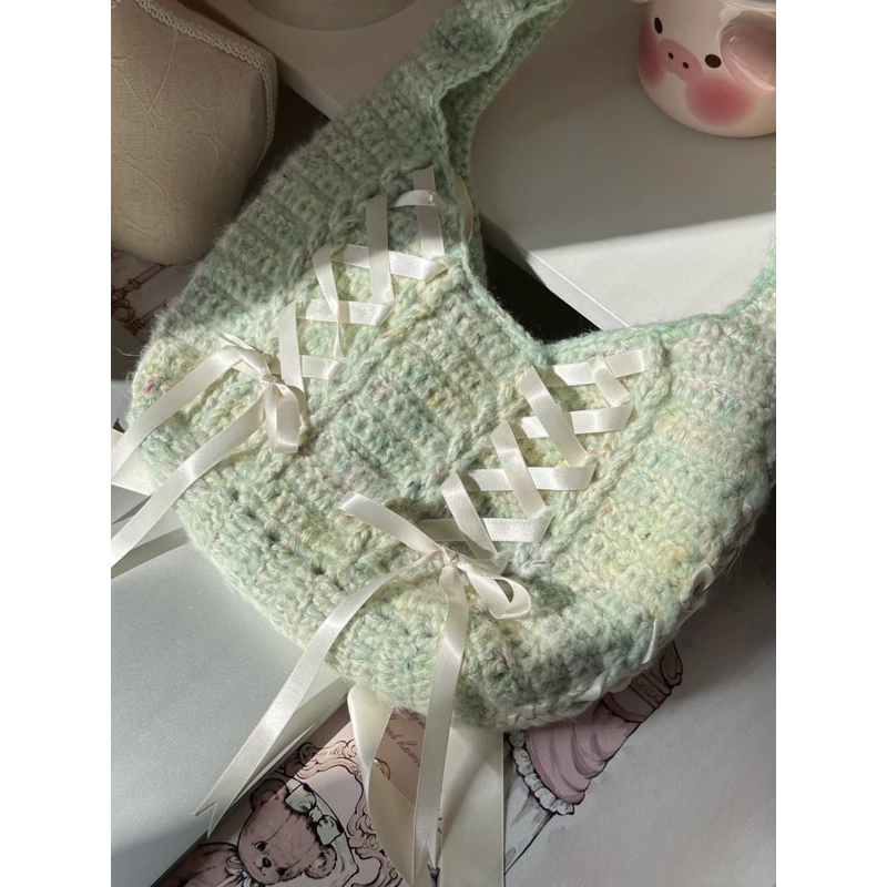Cinta bag crochet - Túi tote thắt nơ len móc xinh xắn (chọn màu ib ...