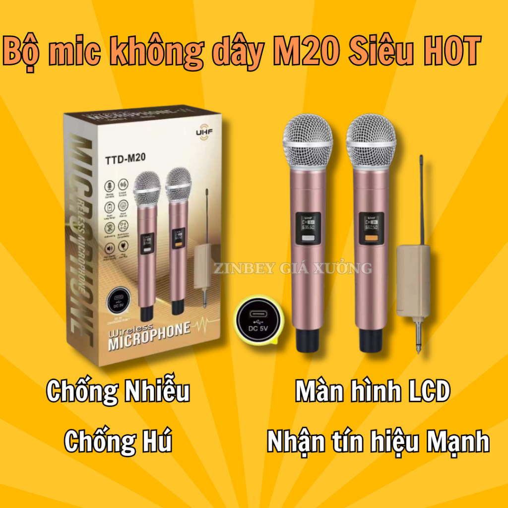 Mic hát karaoke, Micro không dây TTD - M20 cao cấp, chống hú, chống ...