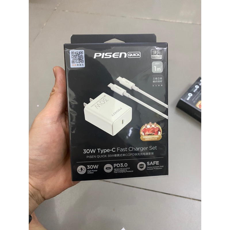 Bộ cốc cáp sạc nhanh Pisen Quick PD 30W FYD-DQ-05,Type C To Type C chuẩn iphone 15 promax ...