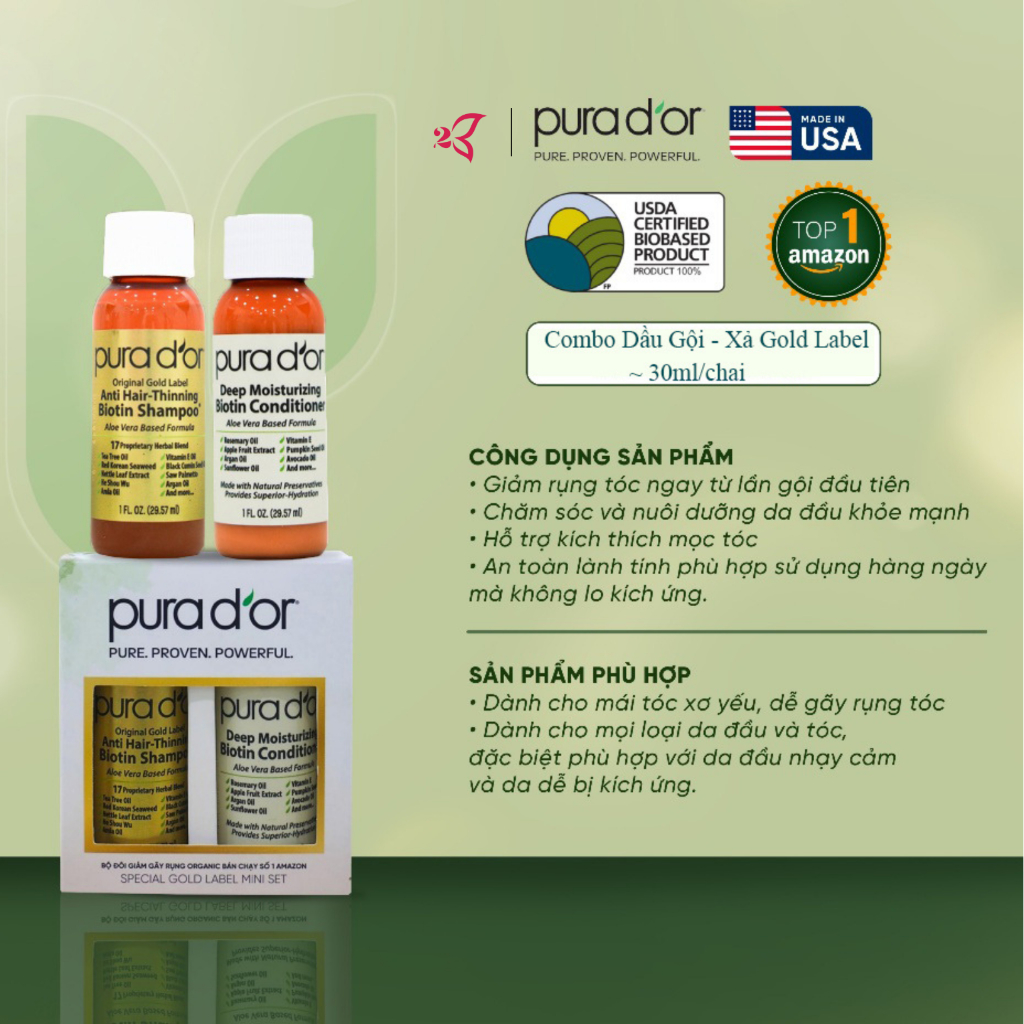 Travel Kit Dầu Gội Xả Pura D'or Biotin Original Gold Label 30ml - Thành ...