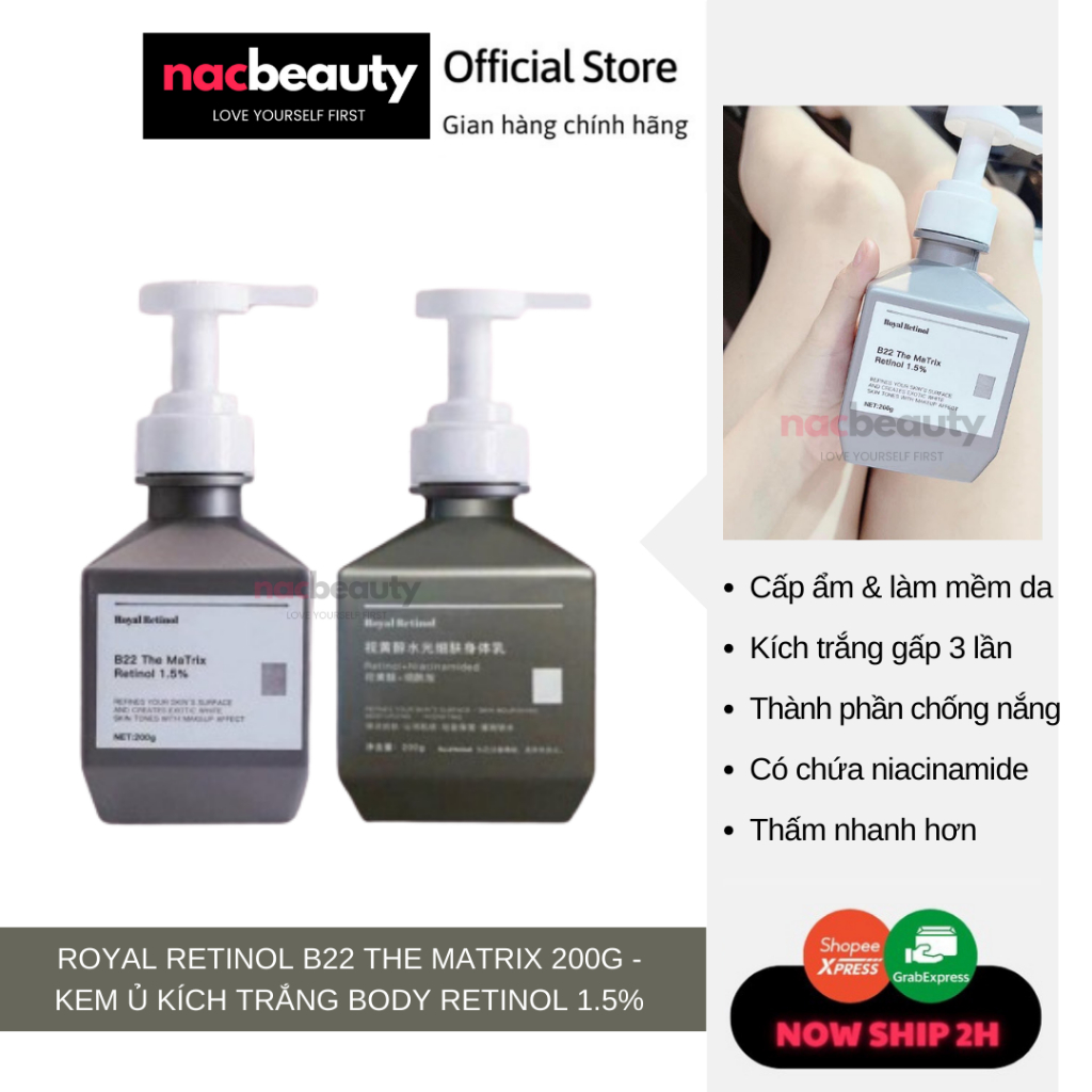 Royal Retinol B22 The Matrix - Kem Ủ Kích Trắng Body Retinol 1.5% (chai 200g) - nac beauty ...
