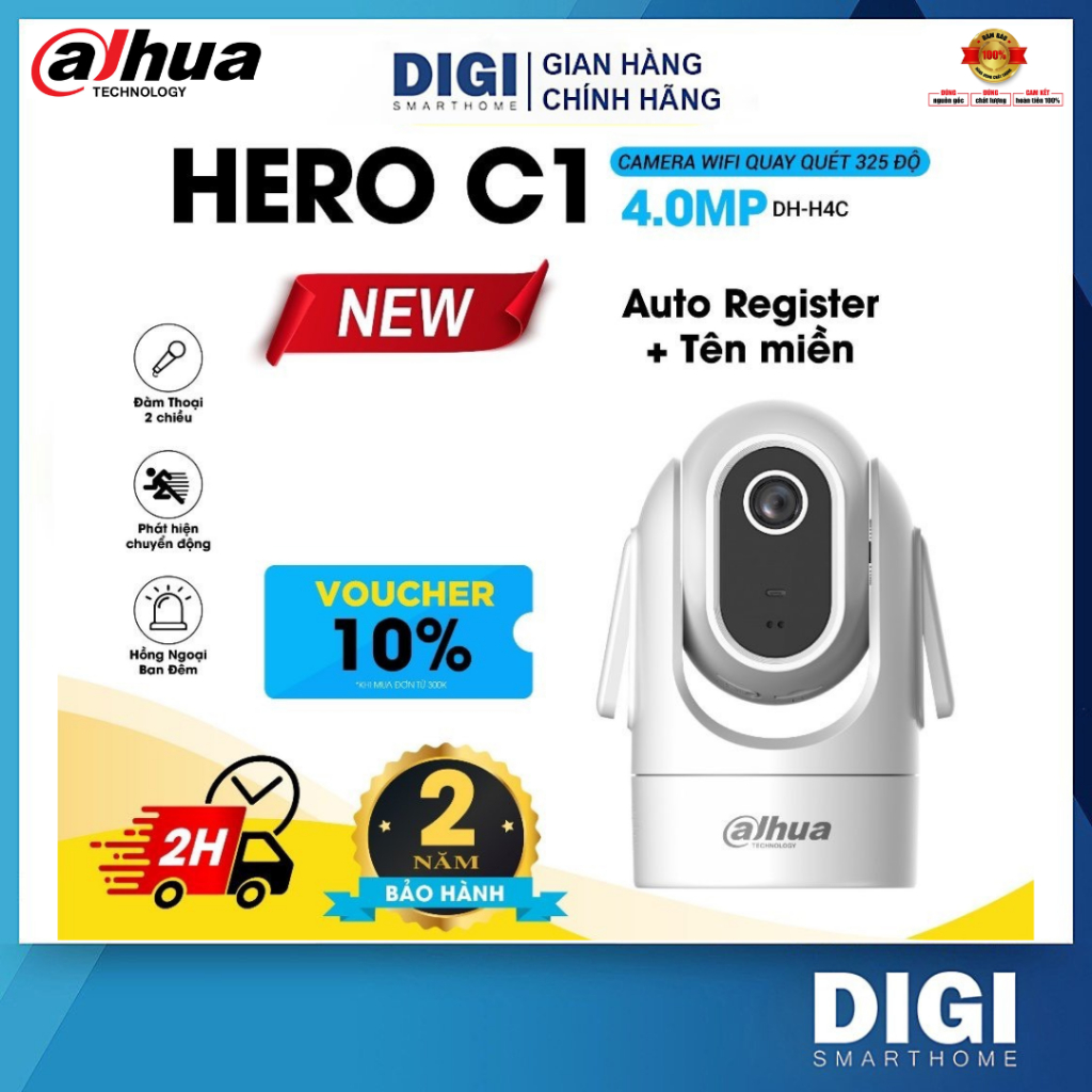 Camera Wifi DAHUA HERO C1 H4C 4MP, H2C 2MP, Xoay 360 Độ, Hàng Rào Ảo, Vẽ Khu Vực Cấm, Auto ...