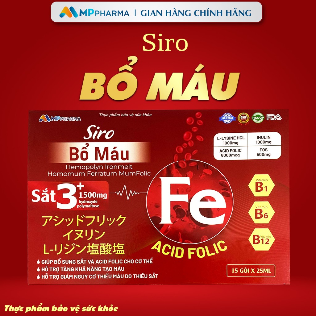 Combo 3 hộp Siro Bổ máu MP PHARMA cho mẹ và trẻ nhỏ - Bổ sung sắt, Acid ...