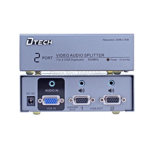BỘ CHIA VGA 1 RA 2 Dtech DT7252 DT-7252 ( 2 màn hình dùng chung 1 máy ...