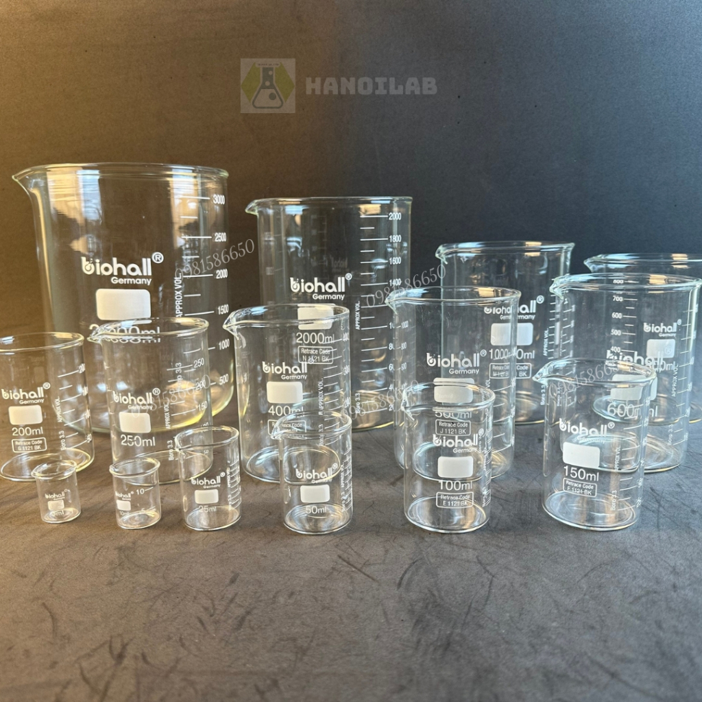 Cốc Thủy Tinh (BIOHALL-GERMANY) Chịu Nhiệt, Chia Vạch, Có Mỏ Từ 5ml đến 1000ml (Nhiều kích cỡ ...
