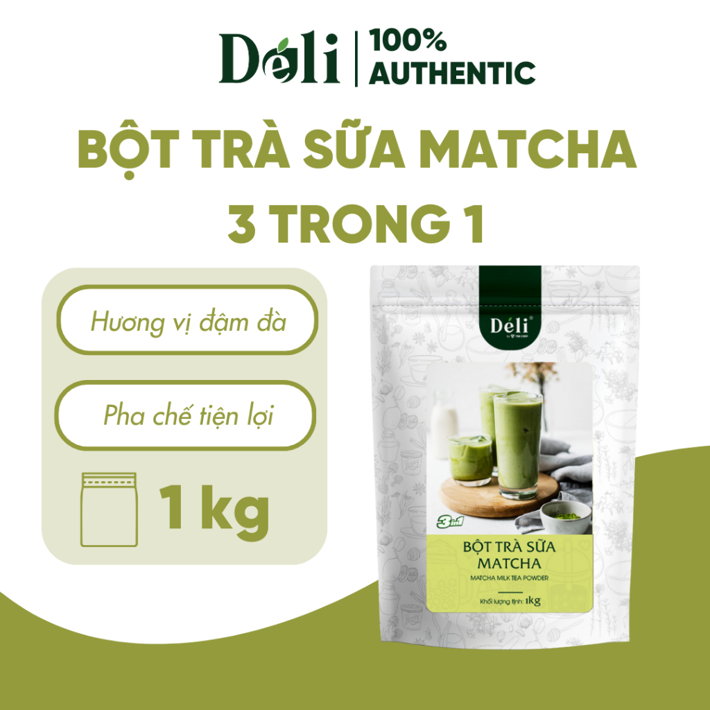 Bột trà sữa matcha 3in1 Déli - 1kg ( 25 ly ) pha chế trà sữa tiện lợi ...