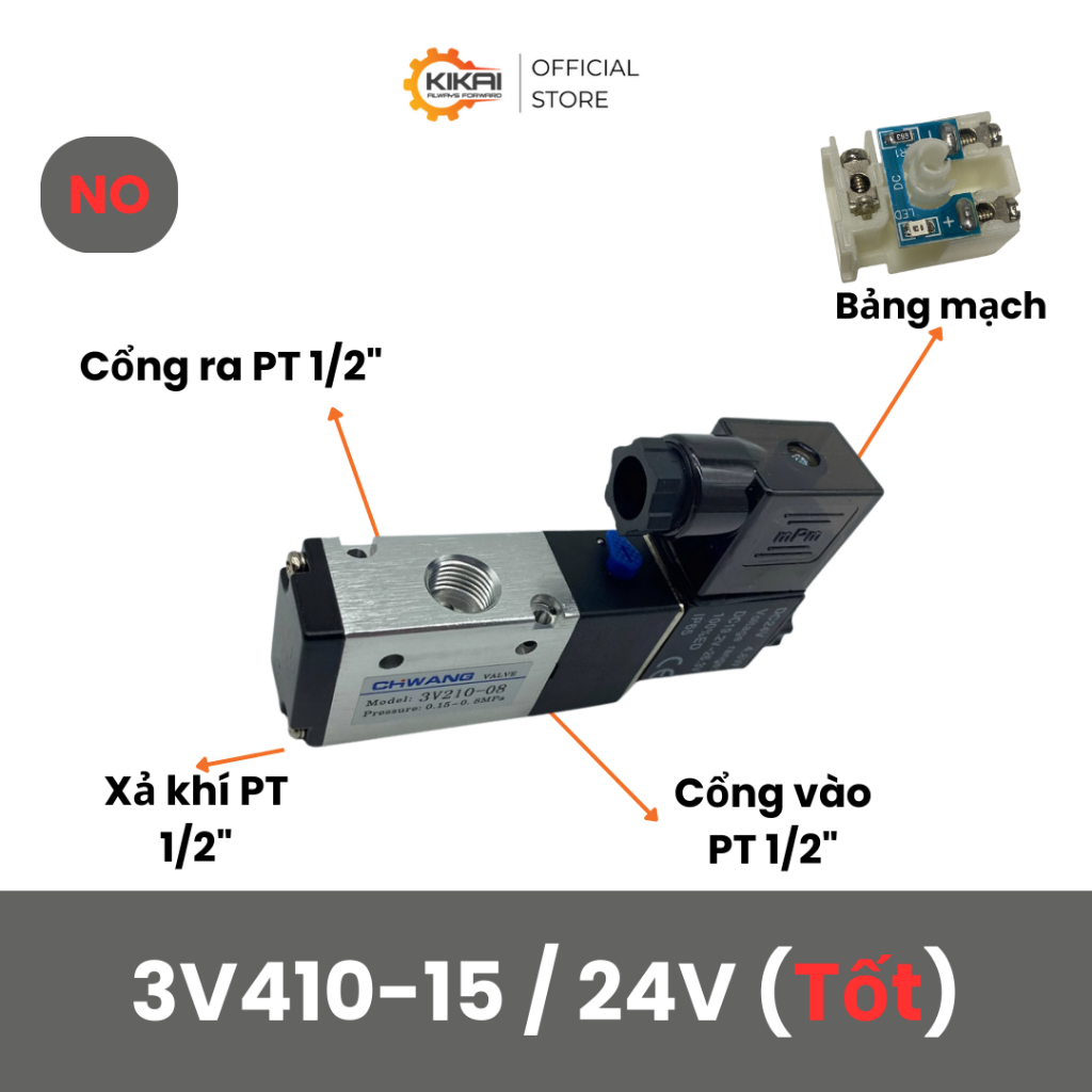 Van điện từ khí nén 3 cổng 2 vị trí 3V110/210/310/410-06/08/10/15 loại NO/NC điều khiển khí nén ...