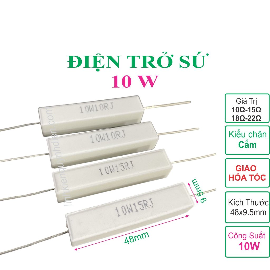 Điện trở Sứ 10W 10R Chân Đồng, Điện Trở Công Suất Combo 10 con - linh kiện điện tử QUỲNH DIỄN ...