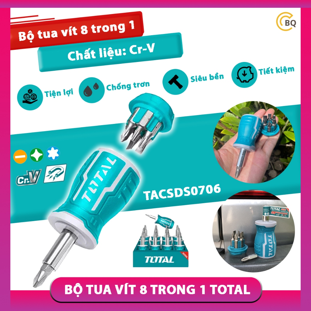 Bộ tua vít 8 trong 1 nhỏ gọn TOTAL TACSDS0706 dùng để vặn ốc tua mini ...