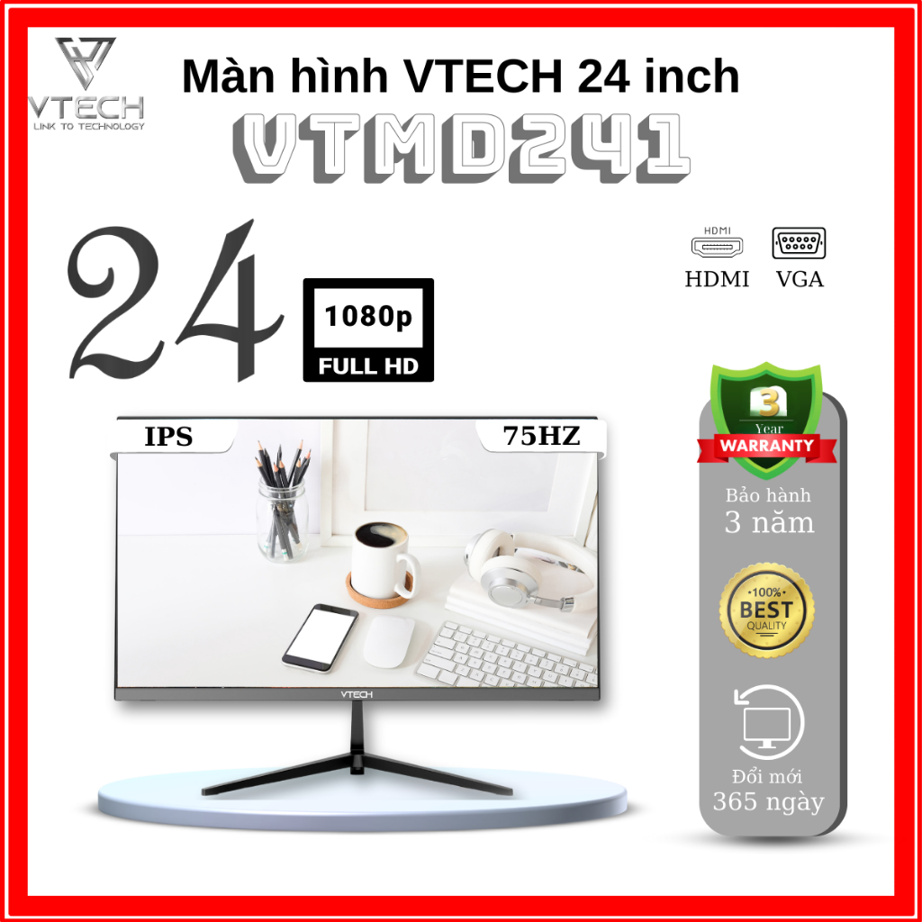 Màn hình máy tính 24 inch VTECH VTMD241 - Mới 100% - Full Box - Full HD - IPS - Bảo hành 3 năm ...