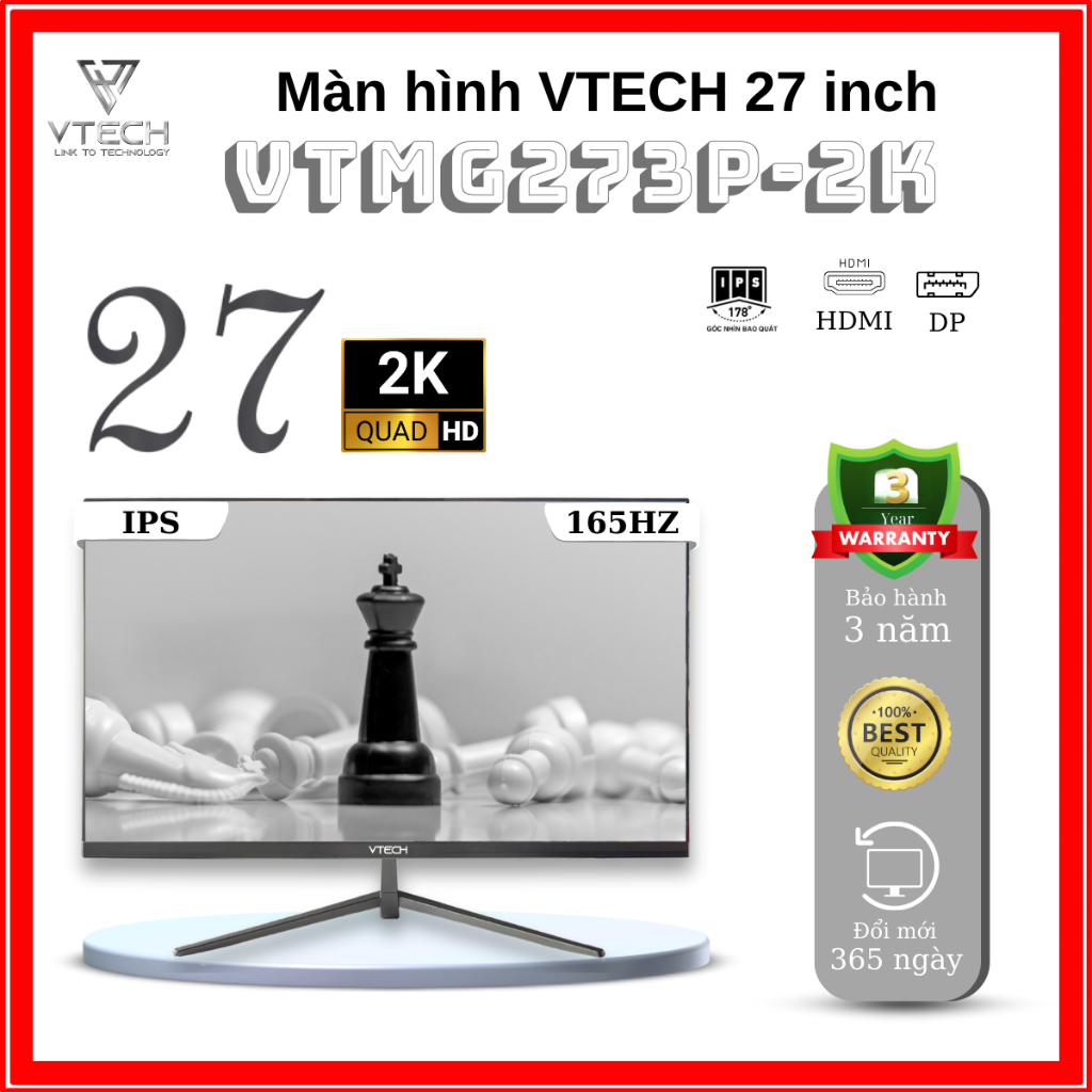 Màn hình máy tính 2k 27 inch 165Hz VTECH VTMG273P-2K Mới 100% - Full Box - IPS - Bảo hành 3 năm ...