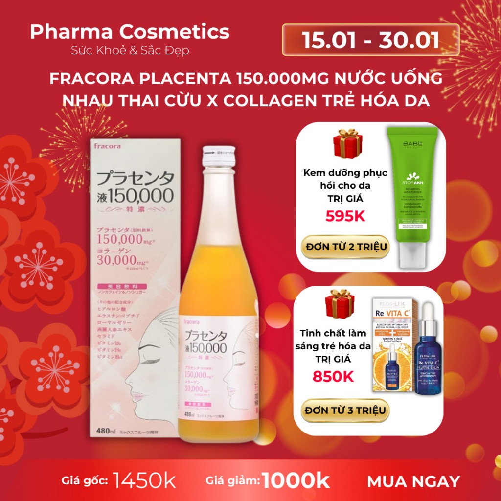 FRACORA PLACENTA 150.000MG / NƯỚC UỐNG NHAU THAI CỪU X COLLAGEN TRẺ HÓA ...