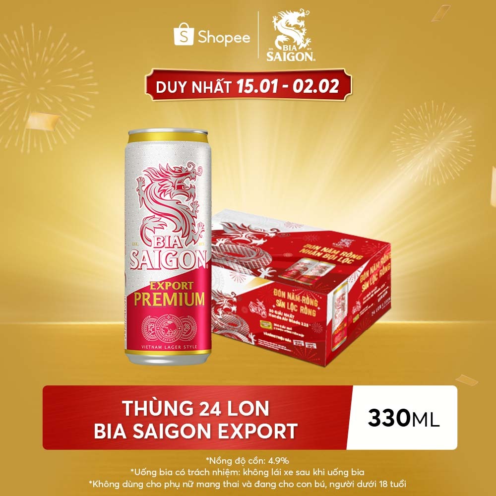 Thùng 24 lon bia Sài Gòn Export Premium - 330ml/lon | Shopee Việt Nam