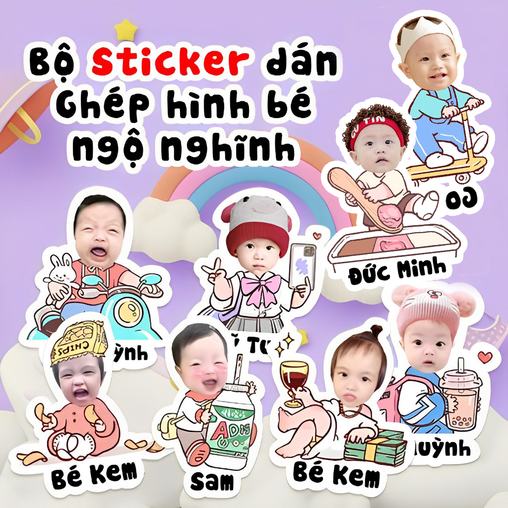 (Thiết kế riêng) Bộ 25 Sticker Ghép Ảnh Bé Không Trùng Nhau Ngộ Nghĩnh ...