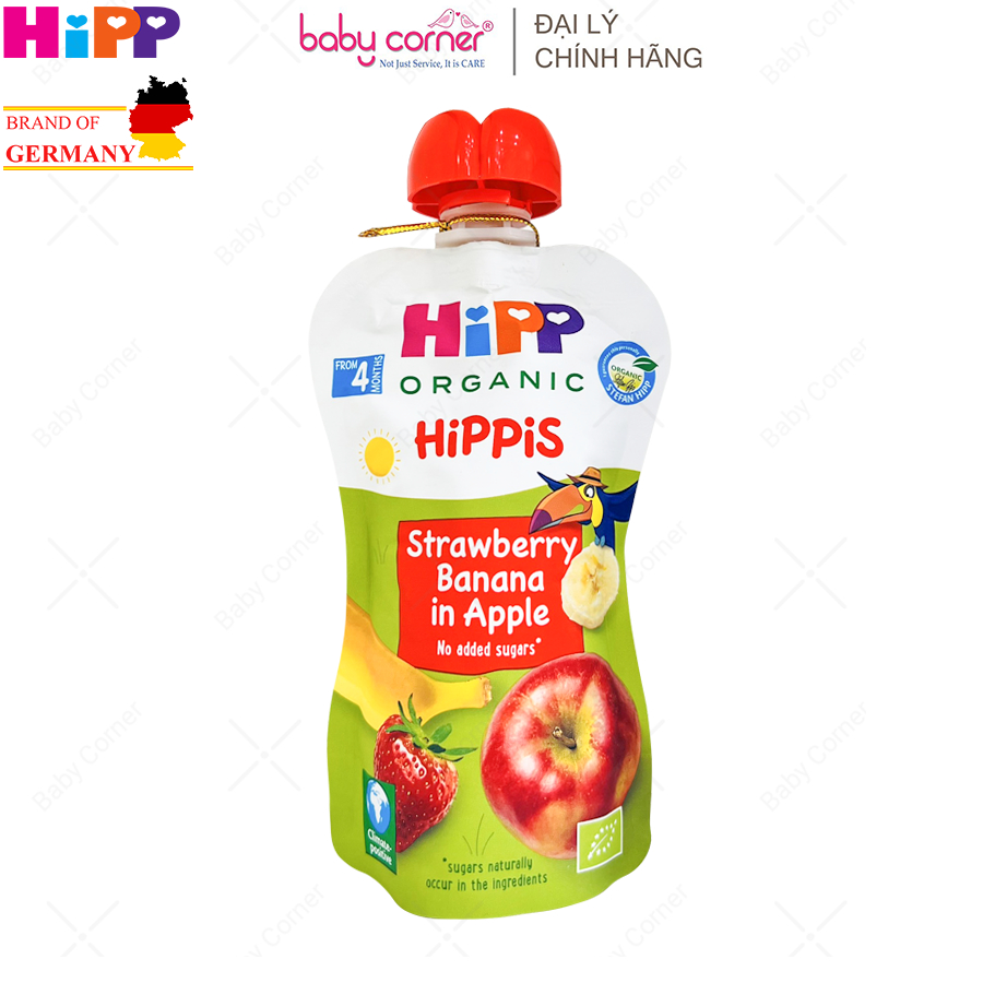 [HSD: T10/2025] Dinh Dưỡng 100% Trái Cây Nghiền HiPPiS Organic Dâu Tây, Chuối, Táo, 100g, 4M ...