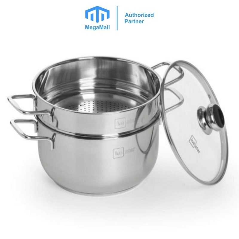 Bộ nồi xửng hấp Inox 430 nắp kính đáy từ 3 lớp Fivestar 24cm/ 26cm | Shopee Việt Nam