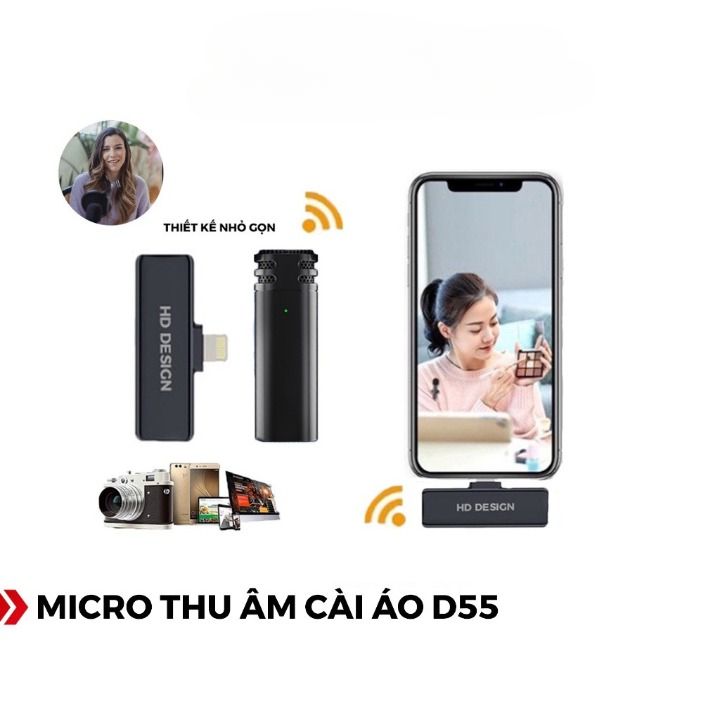 Micro thu âm không dây cái áo D55 Pro 3 cổng cắm đa năng lọc âm tốt hàng cao cấp | Shopee Việt Nam