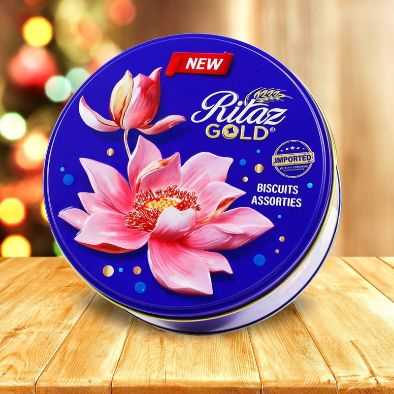 Bánh quy Ritaz Gold 90g hộp thiếc tròn hoa sen xanh | Shopee Việt Nam