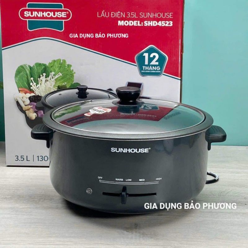 Nồi lẩu điện sunhouse 4523 và 4524 có xửng hấp, dung tích 3,5 lít bảo hành chính hãng 12 tháng ...