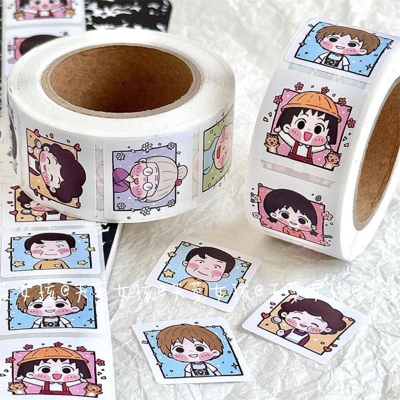 Cuộn 500 Hình Dán/ Miếng Dán/ Sticker Hoạt Hình Maruko Trang Trí Mũ Bảo ...