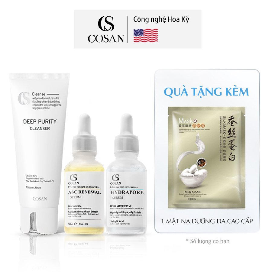 Bộ 3 sản phẩm xóa mụn, mờ sẹo rỗ Cosan gồm Serum ASC Renewal + Serum ...