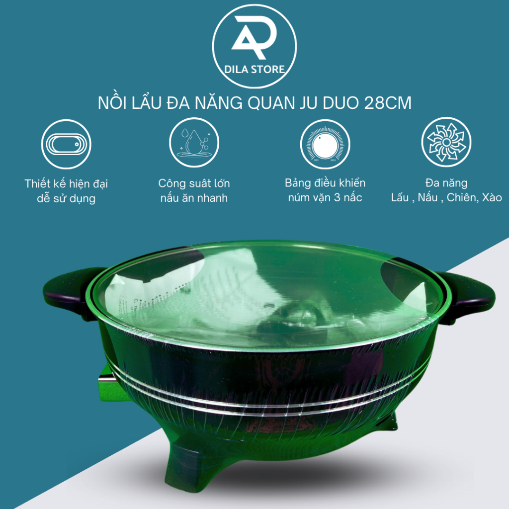 Lẩu điện QUAN JU DUO 28cm , công suất 1200W , nấu nhanh, an toàn , hàng ...