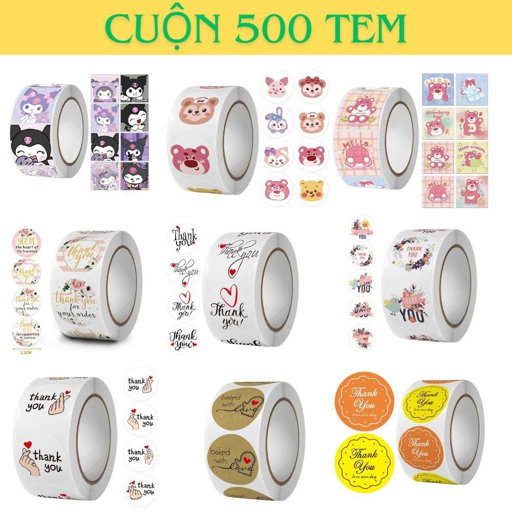 Cuộn 500 sticker khen thưởng hoạt hình ngộ nghĩnh, tem dán sticker ...