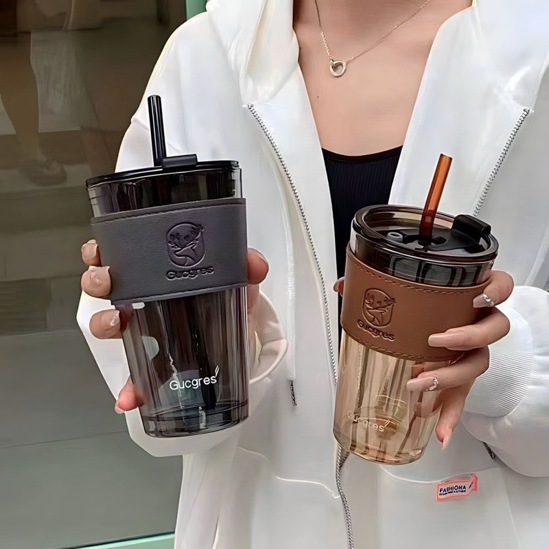 Cốc Thuỷ Tinh Bọc Da Kèm Ống Hút Dung Tích 480ml | Shopee Việt Nam