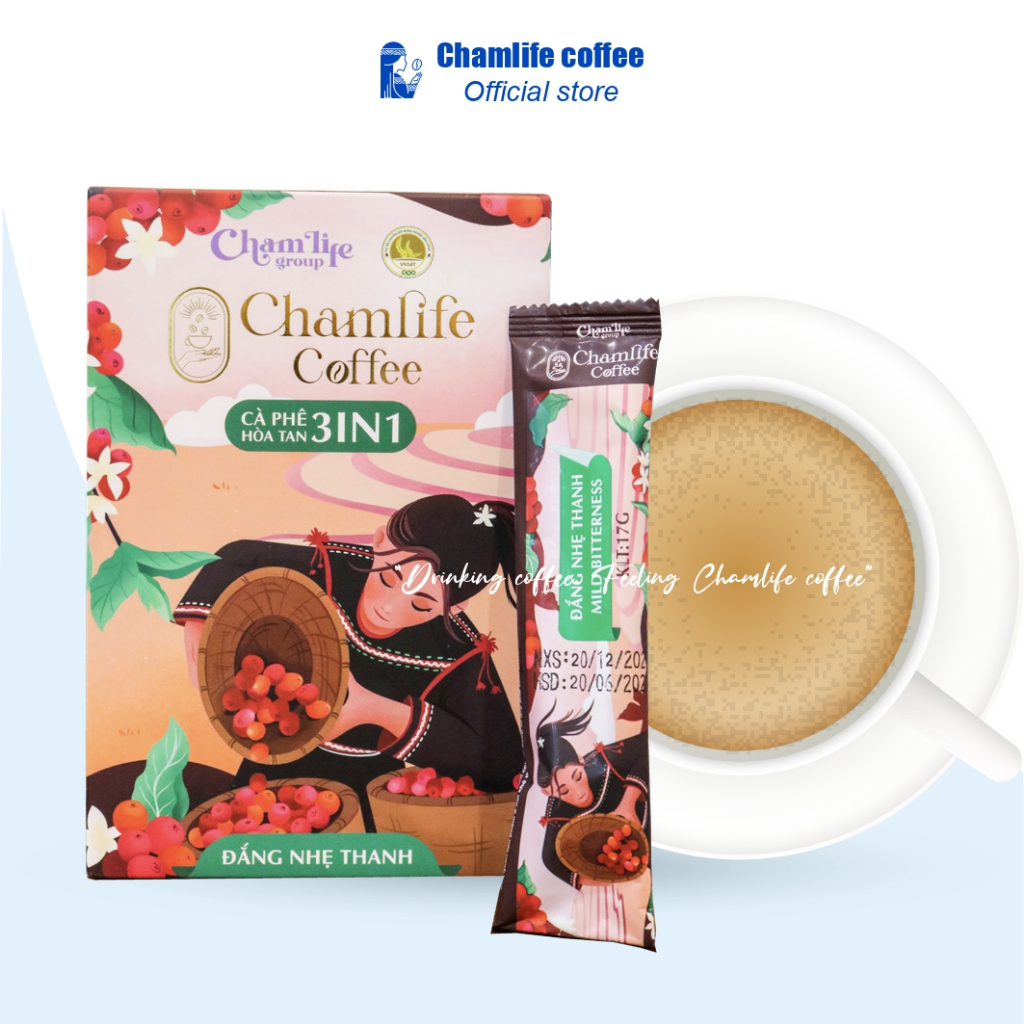 Cà Phê Hòa Tan 3 in 1 Chamlife Vị Đắng Nhẹ Thanh Hộp 255g x 15 gói | Shopee Việt Nam